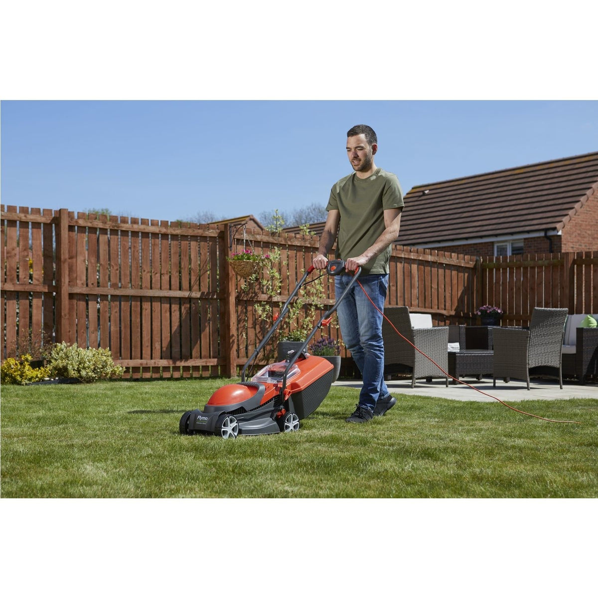 FLYMO Chevron 32VC Electric Wheeled Rotary Lawnmower DWYERS HOMESTORE