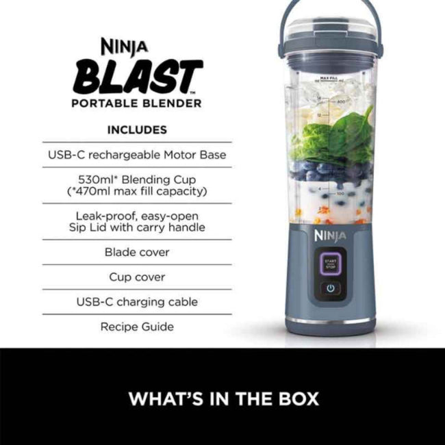 Ninja Blast Cordless Portable Blender – Denim Blue | BC151UKNV – DWYERS ...