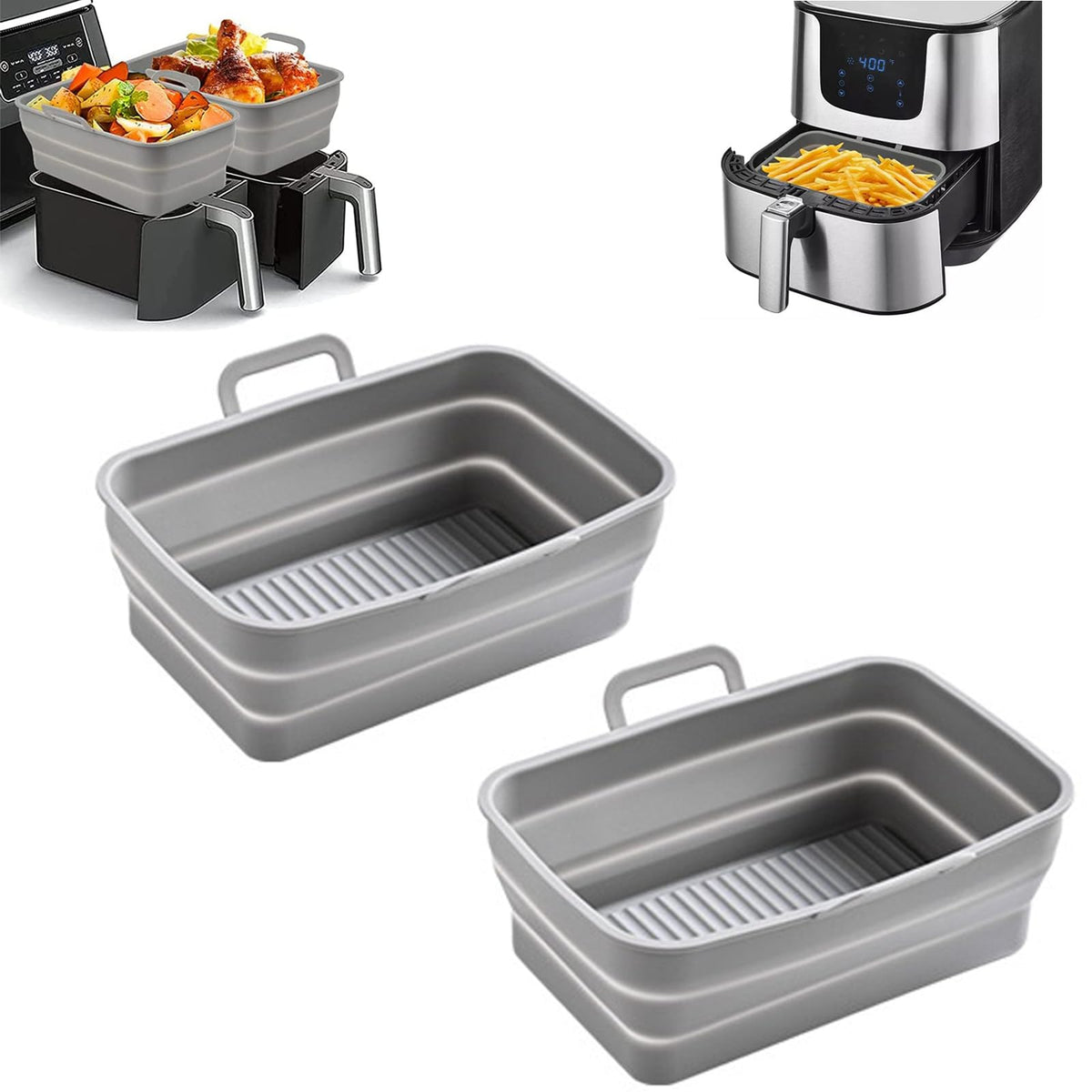 Ninja Air Fryer Reusable Dual Pots | 2 x Silicone AirFryer Collapsible ...